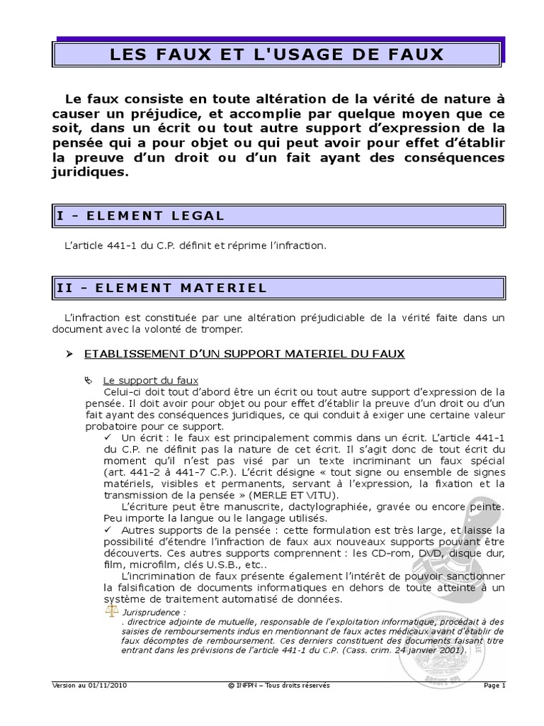 Faux Et Usage de Faux | Document | Mensonge