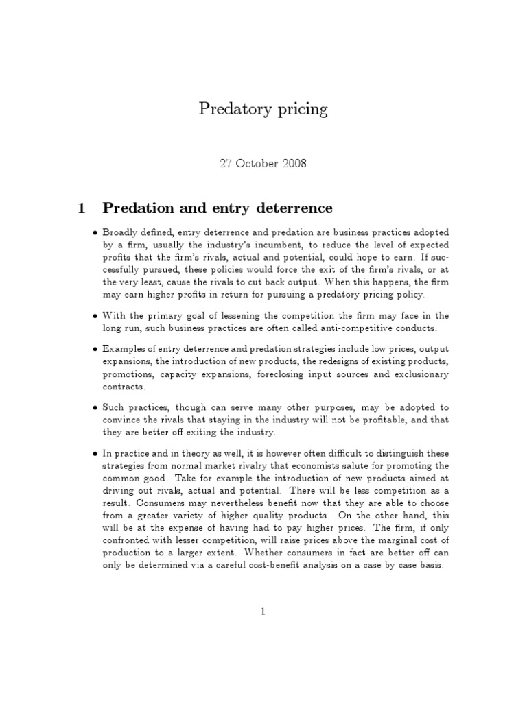 Predatory | PDF | Pricing | Profit (Economics)