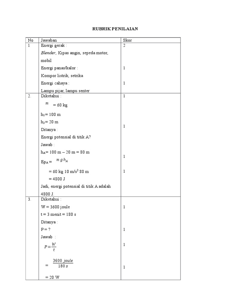 Rubrik Penilaian Essay & Pilgan | PDF