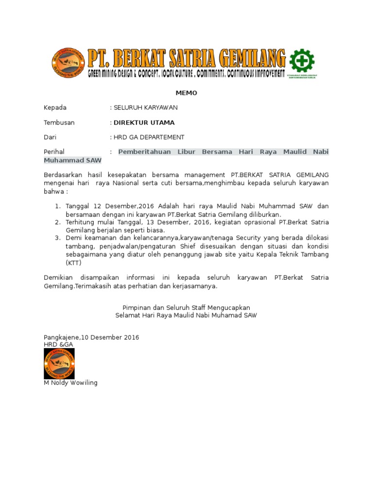 Memo Cuti Bersama | PDF