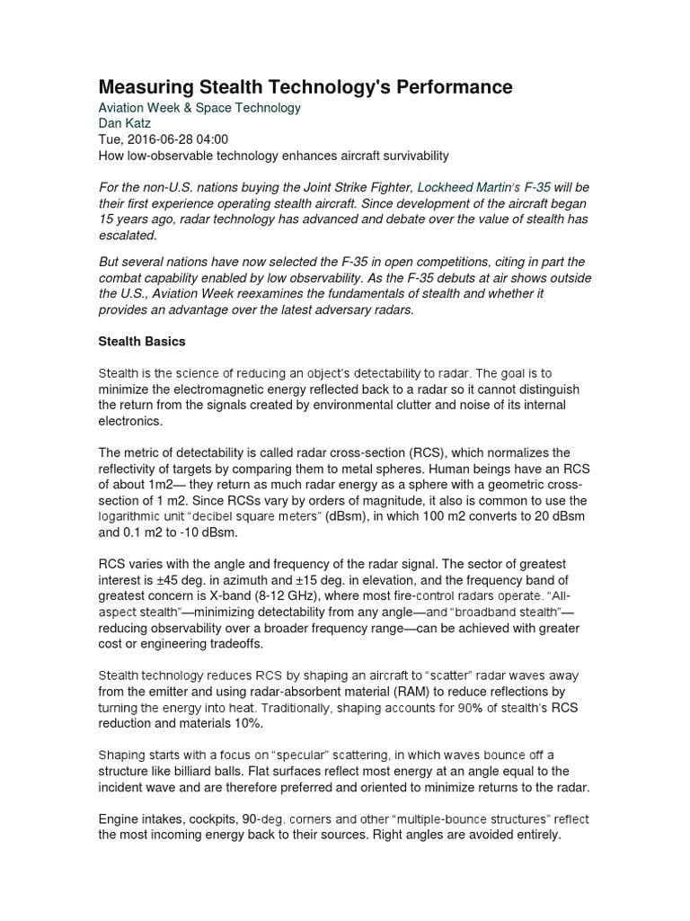 Measuring Stealth Technology's Performance | PDF | Radar | Military Science