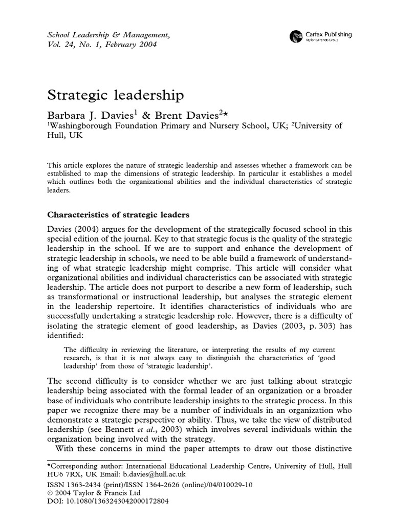 Strategic Leadership PDF | PDF | Strategic Leadership | Leadership