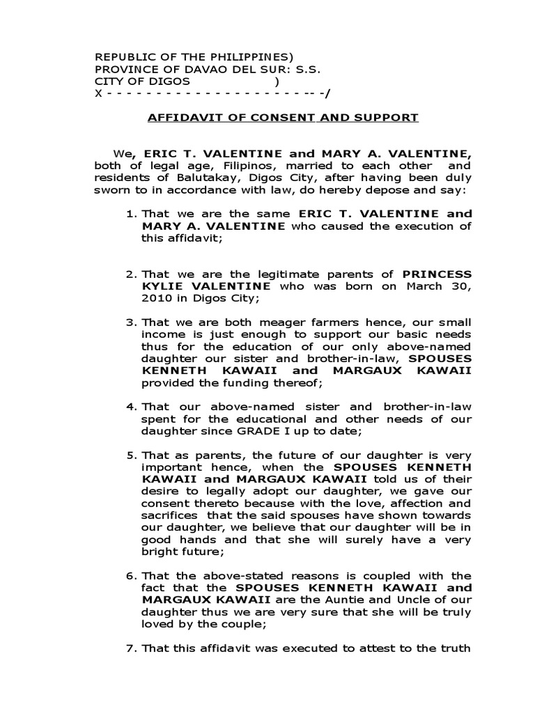 Affidavit of Consent and Support | PDF