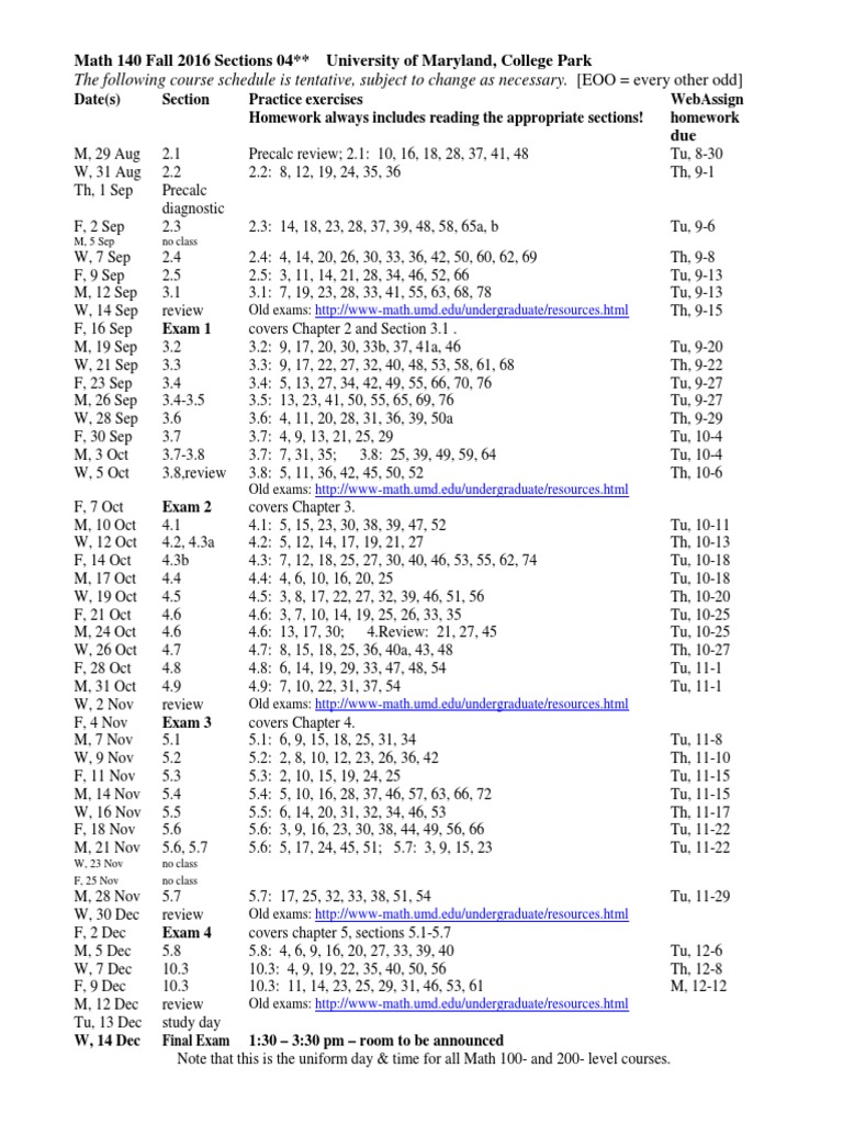 140 Course Schedule | PDF