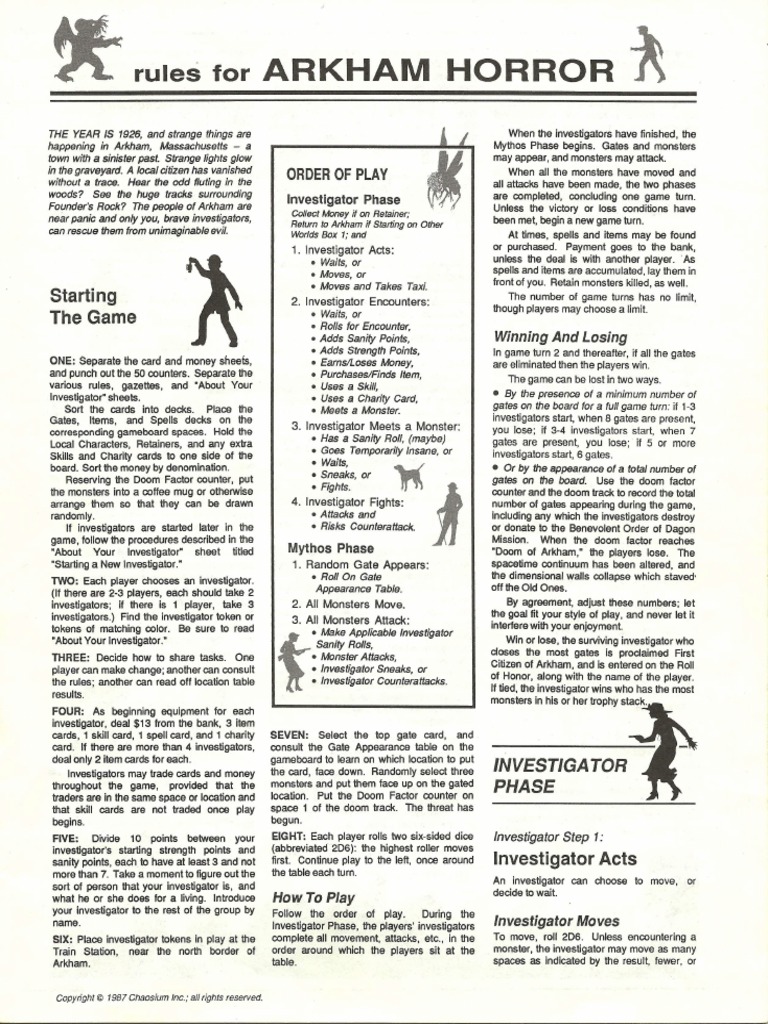 Arkham Horror Rules PDF | PDF