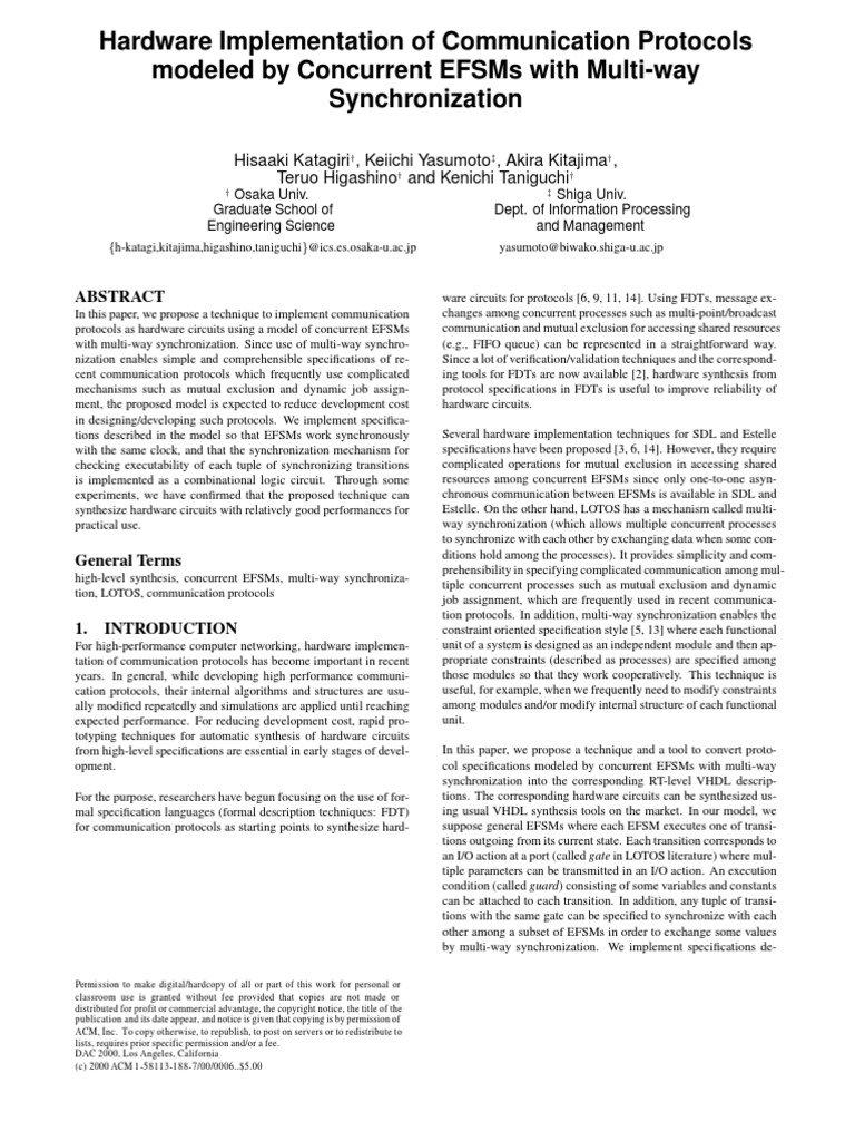 Hardware Implementation of Communication Protocols Modeled by ...