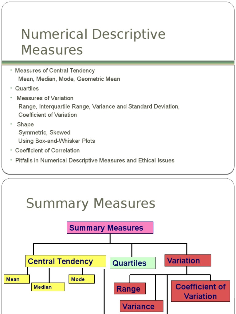 Numerical Descriptive Measures 1 | PDF | Coefficient Of Variation ...