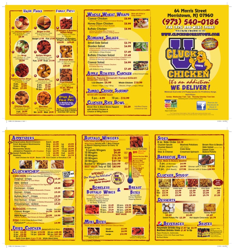 Cluck-U-Chicken Menu | Salad | Hamburgers