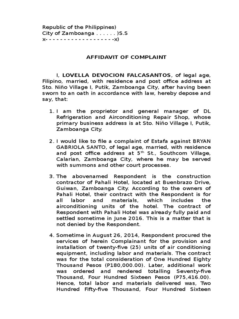 Example of Complaint | Affidavit | Government Information