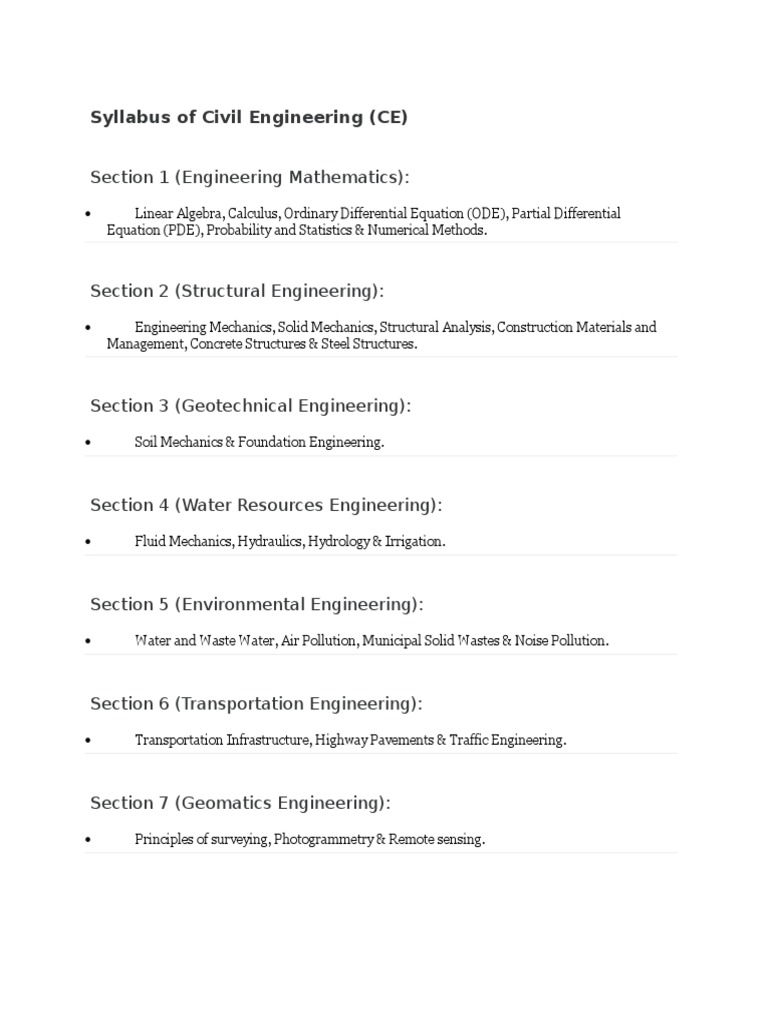 Syllabus of Civil Engineering | PDF