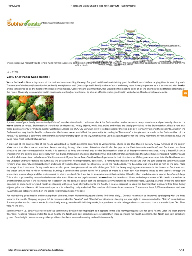 Health and Vastu Shastra Tips For Happy Life - SubhaVaastu | PDF ...