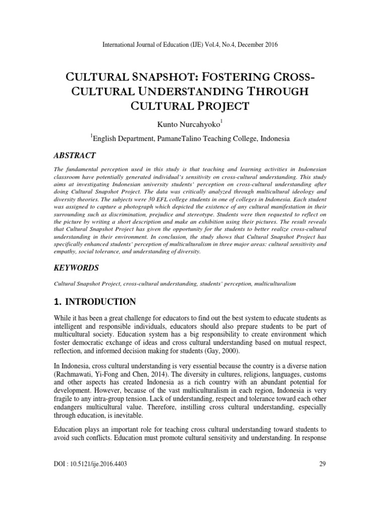 Cultural Snapshot: Fostering Crosscultural Understanding Through ...