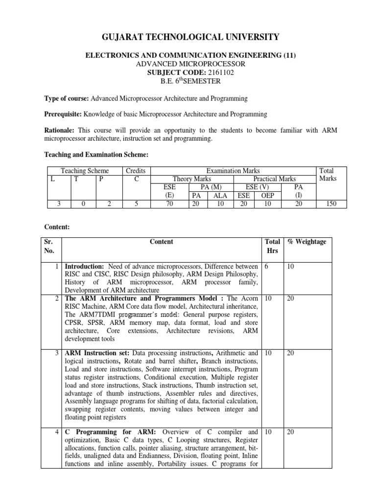 ADvance MIcroprocessor Scheme GTU | PDF | Instruction Set | Arm ...