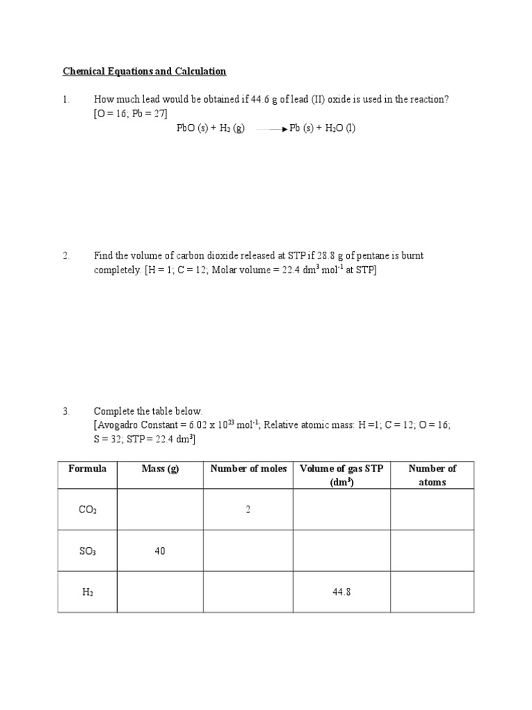 1 Chemical Equation Exercises | PDF