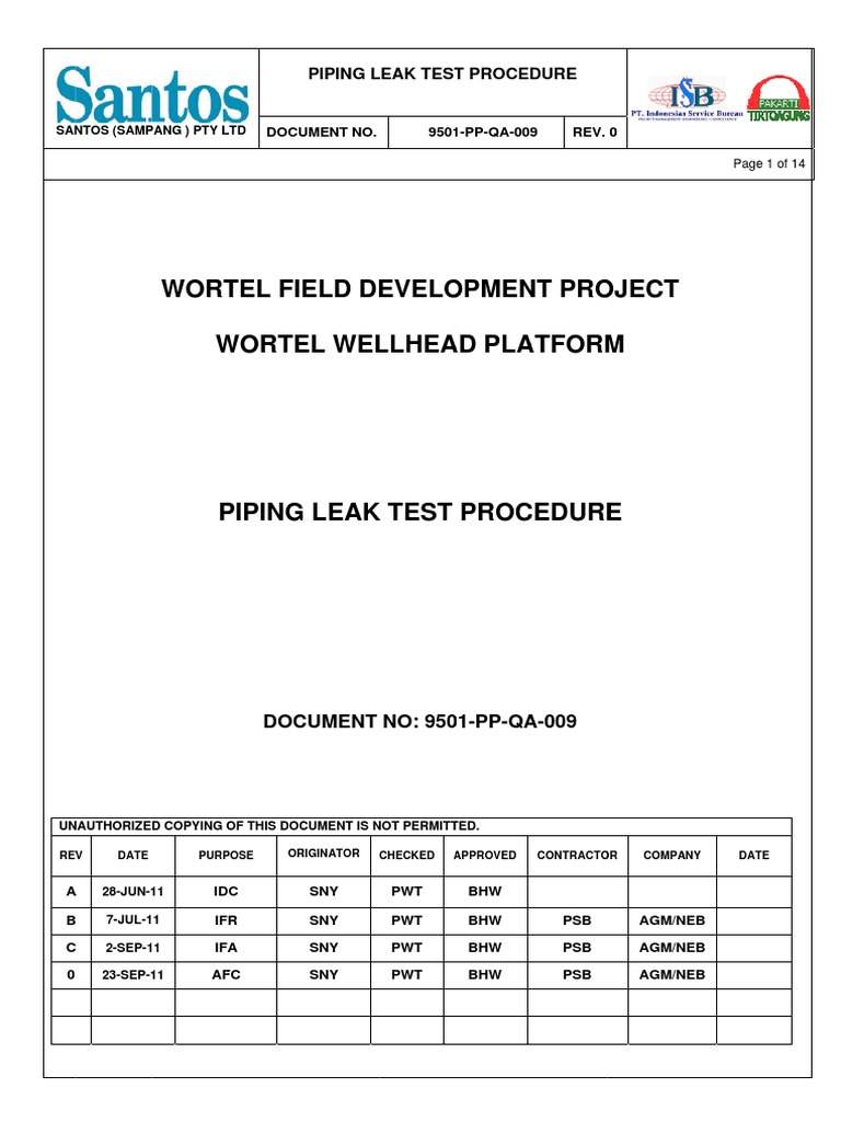 9501-PP-QA-009 Piping Leak Test Procedure R-0 | Download Free PDF ...