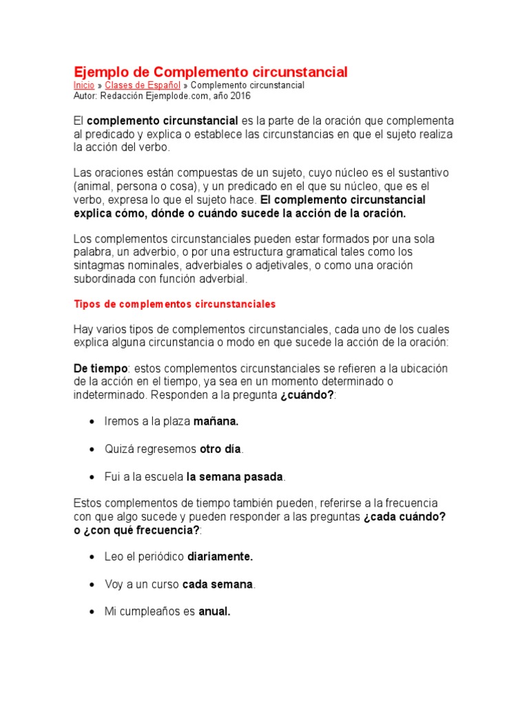 Ejemplo de Complemento Circunstancial | PDF | Adverbio | Oración ...