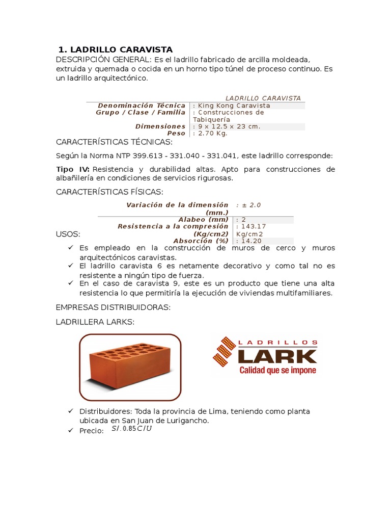 Ladrillo Caravista Refractario Macizo Tejar Aplantillado y Perforado ...