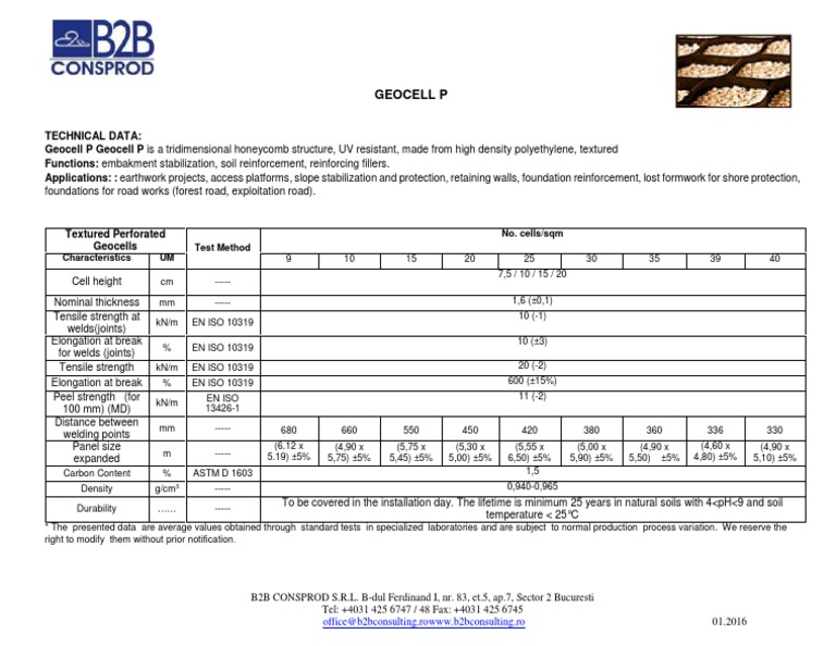 Technical Data Sheet GEOCELL P 2015 | PDF