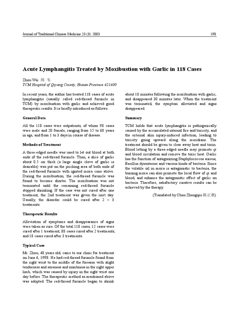 Acute Lymphangitis | Traditional Chinese Medicine | Medical Specialties