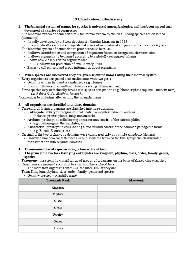 Biodiversity Classification Guide | PDF | Taxonomy (Biology) | Invertebrate