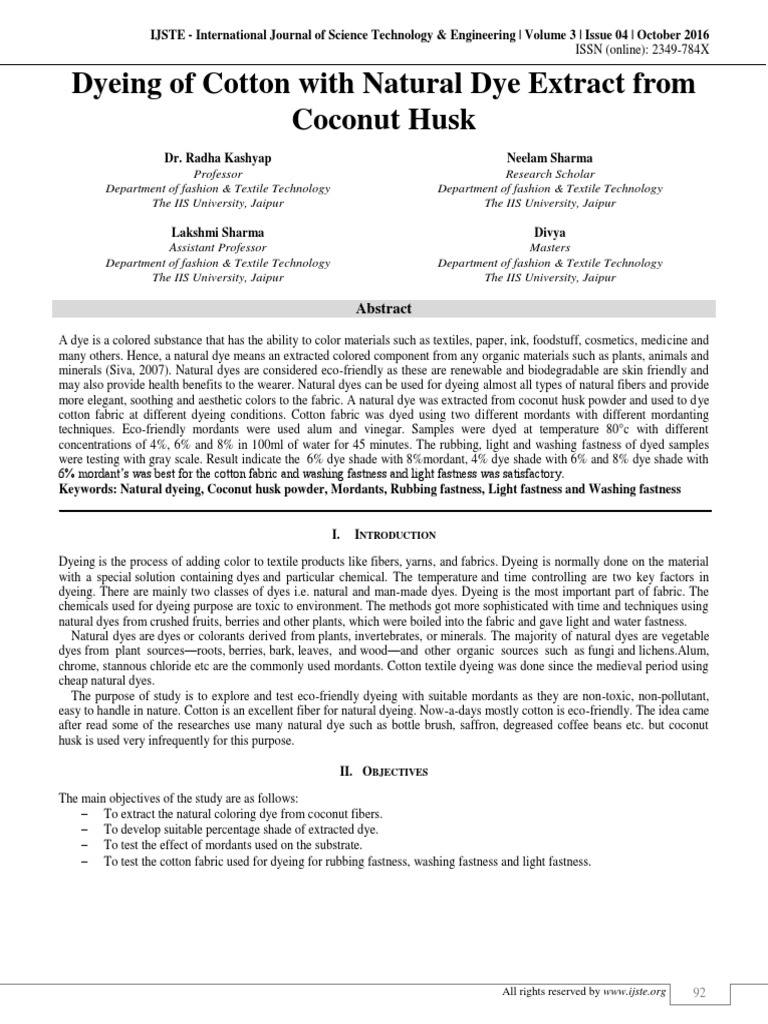 Dyeing of Cotton With Natural Dye Extract From Coconut Husk | PDF | Dye | Dyeing