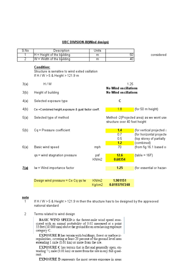 UBC DIVISION-III (Wind Design) : Ce Combined Height, Exposure & Gust ...