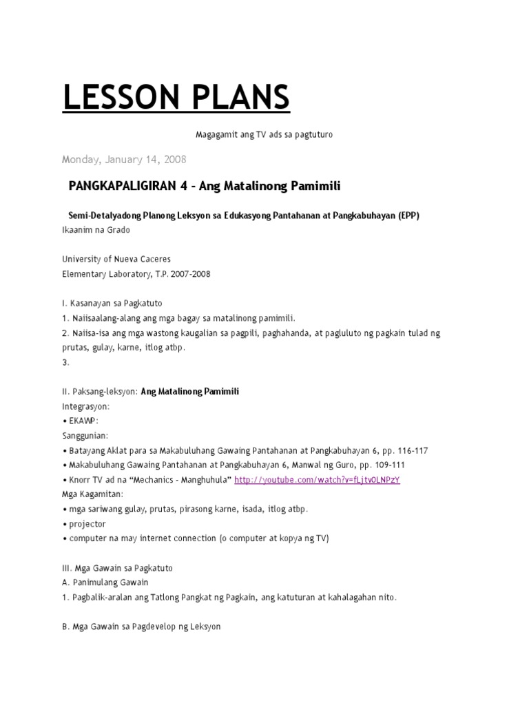Lesson Plans in Hekasi 6 | PDF