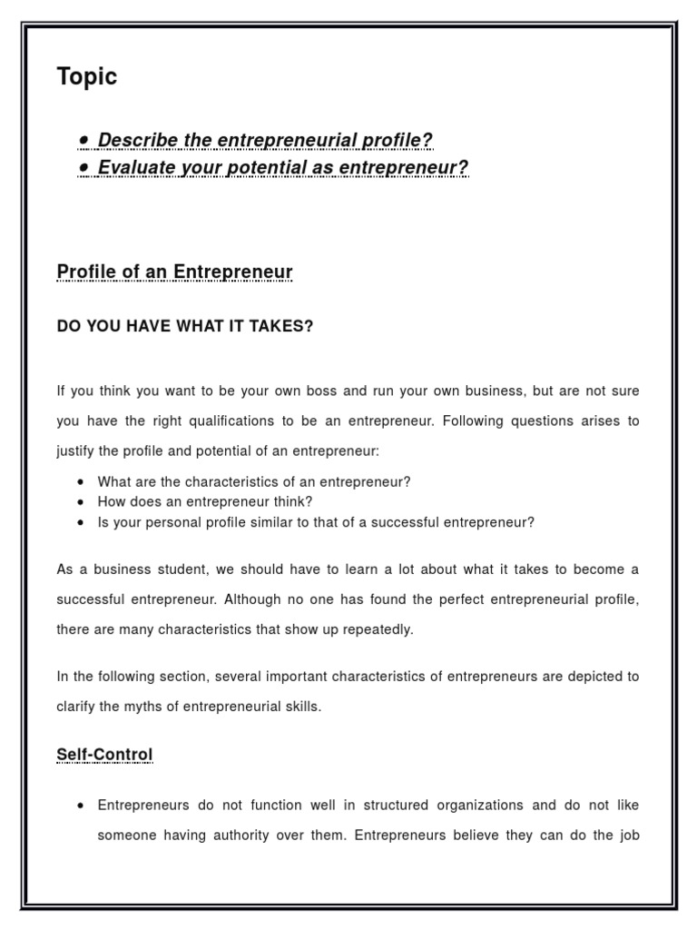 Profile of an Entrepreneur | Entrepreneurship | Social Psychology