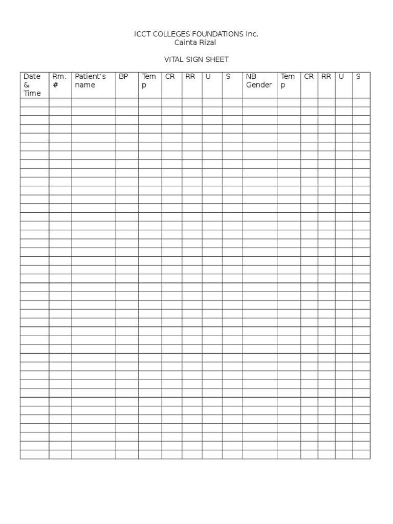Icct Colleges Foundations Inc. Cainta Rizal Vital Sign Sheet Date ...