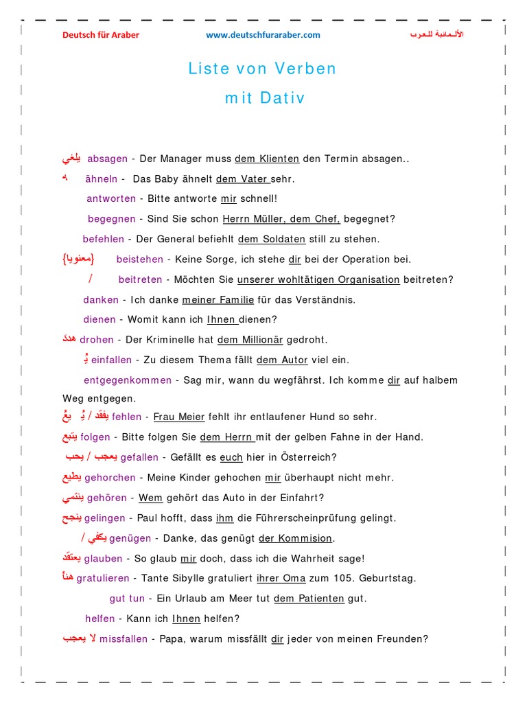 Liste Von Verben Mit Dativ | PDF