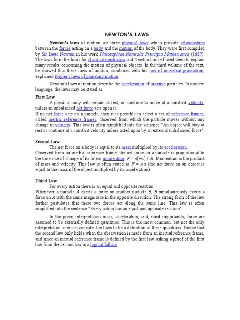 Newton'S Laws Newton's Laws of Motion Are Three: Philosophiae Naturalis ...