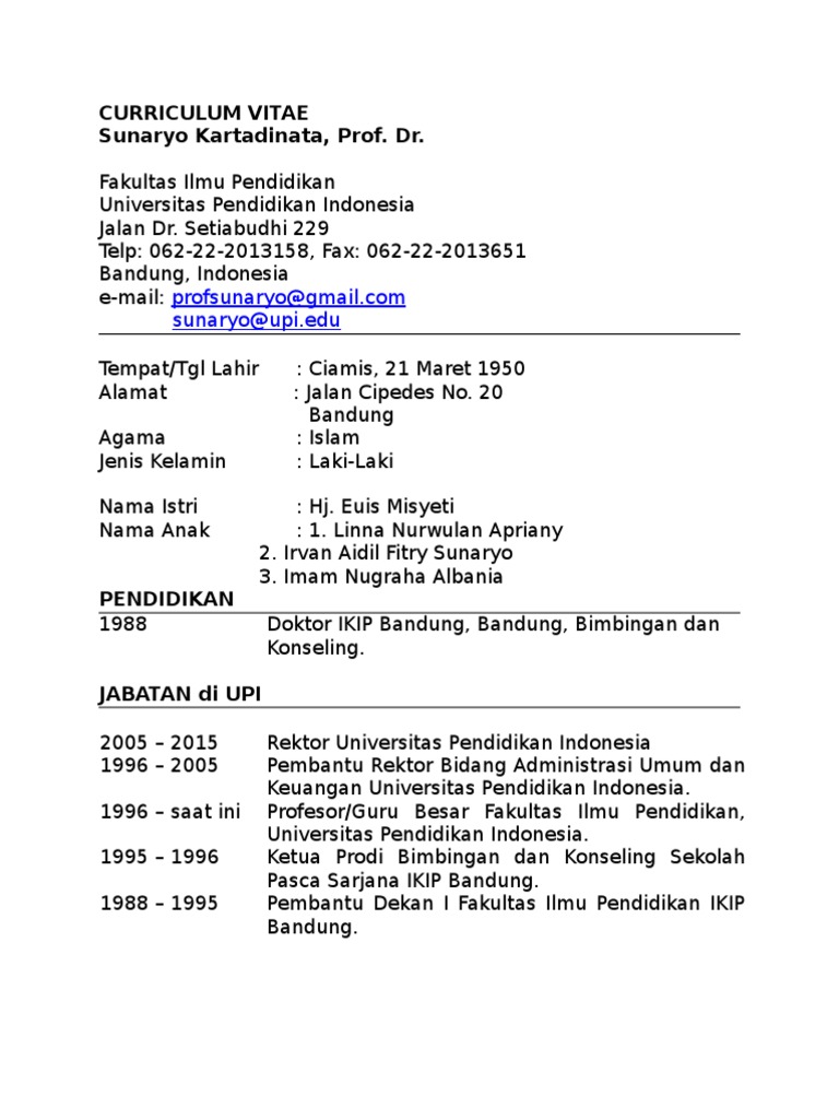 CV Prof. Dr. Sunaryo | PDF