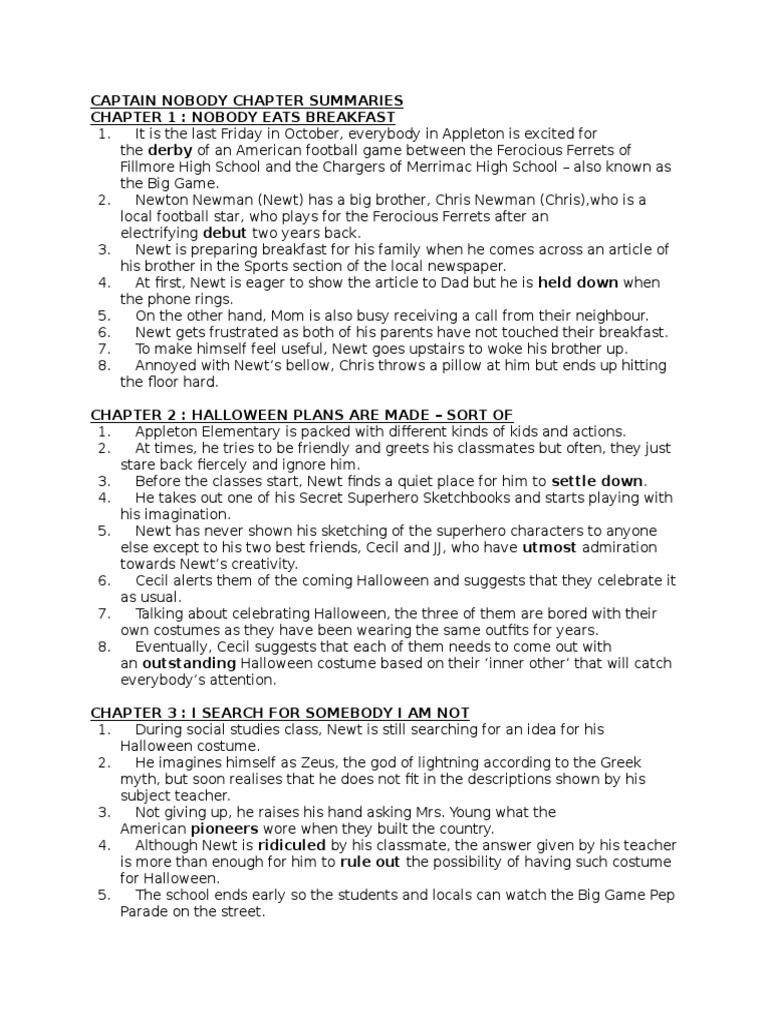 Captain Nobody Chapter Summaries Chapter 1: Nobody Eats Breakfast | PDF ...
