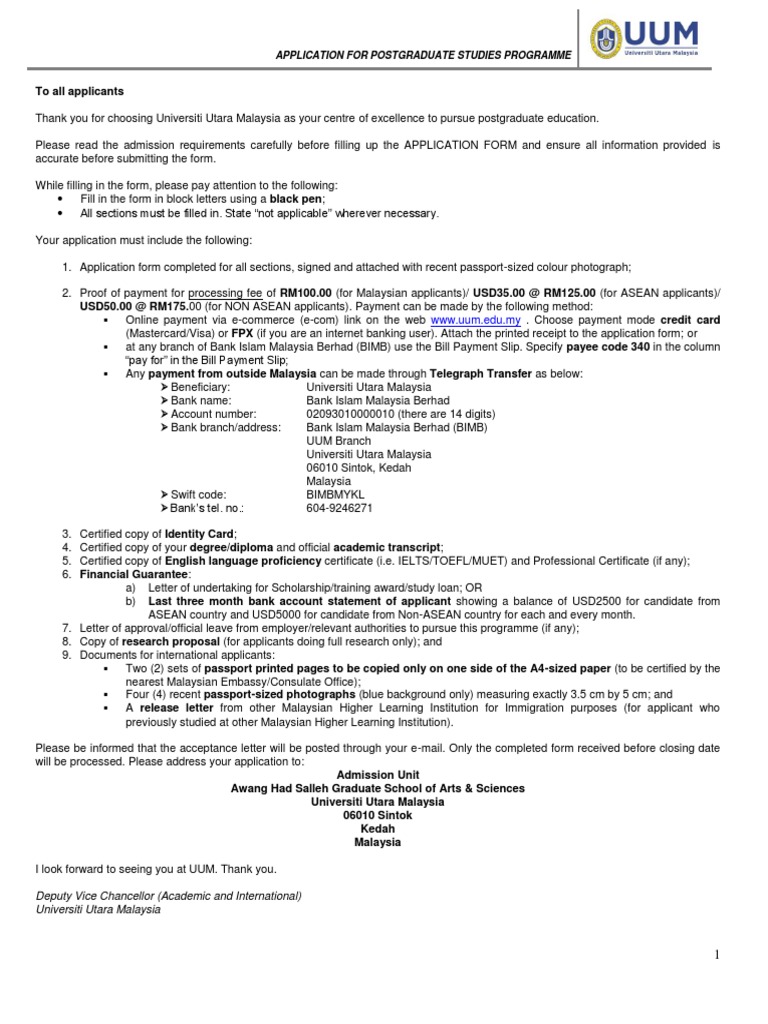 UUM Postgraduate Application Guidelines | PDF | Postgraduate Education ...