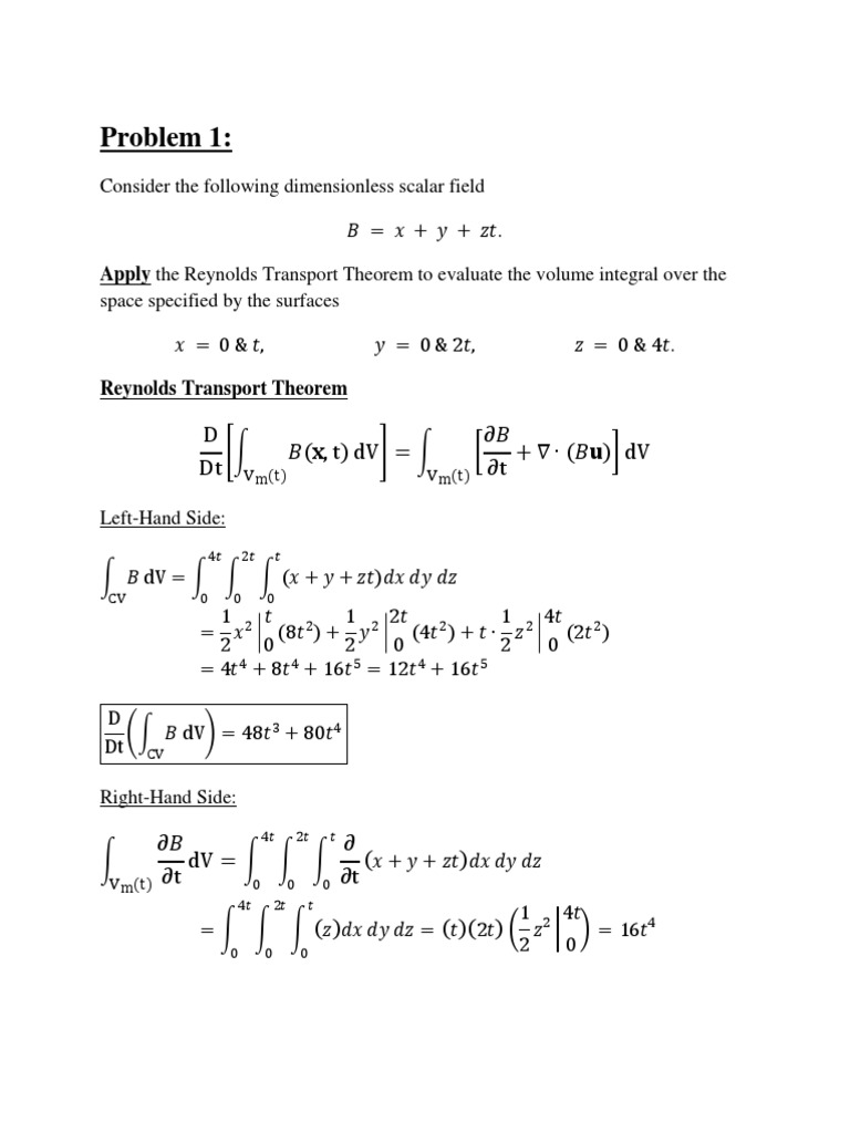 Reynolds Transport Theorem - Problem 1 | PDF | Physical Quantities ...