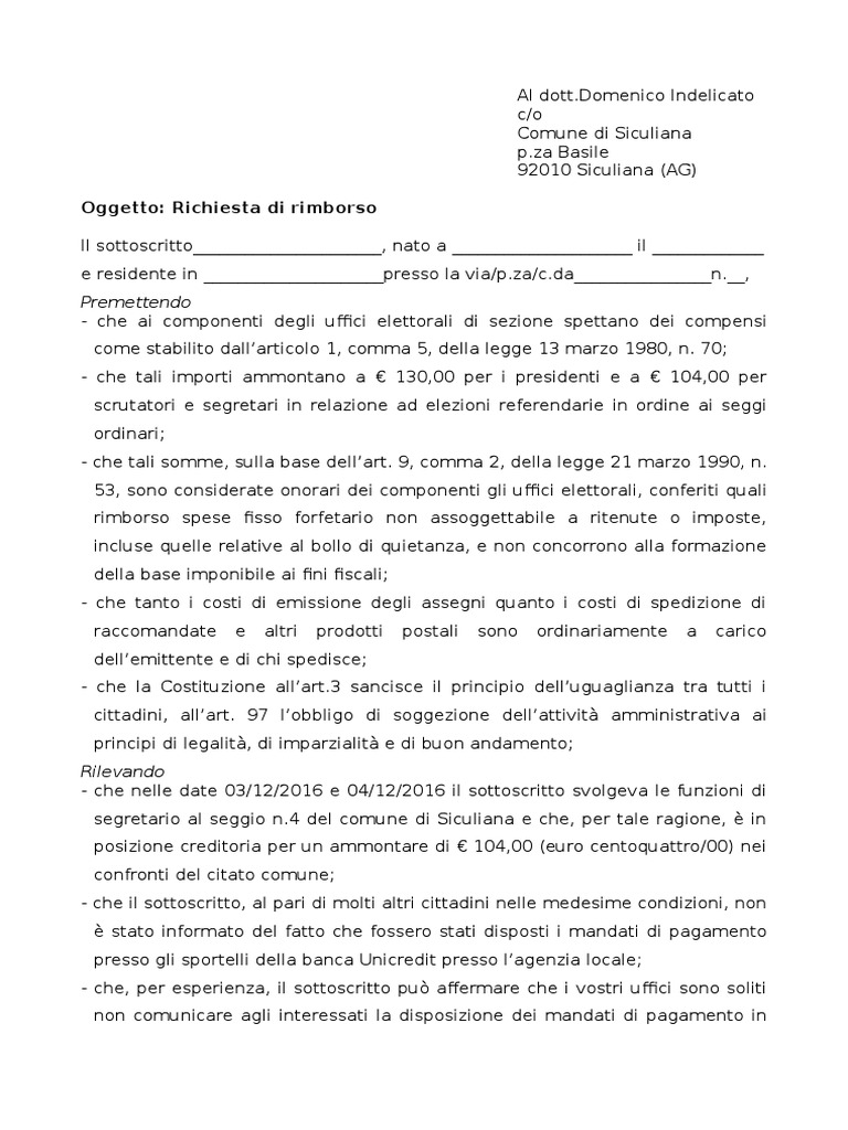 Modulo Per Il Rimborso | PDF