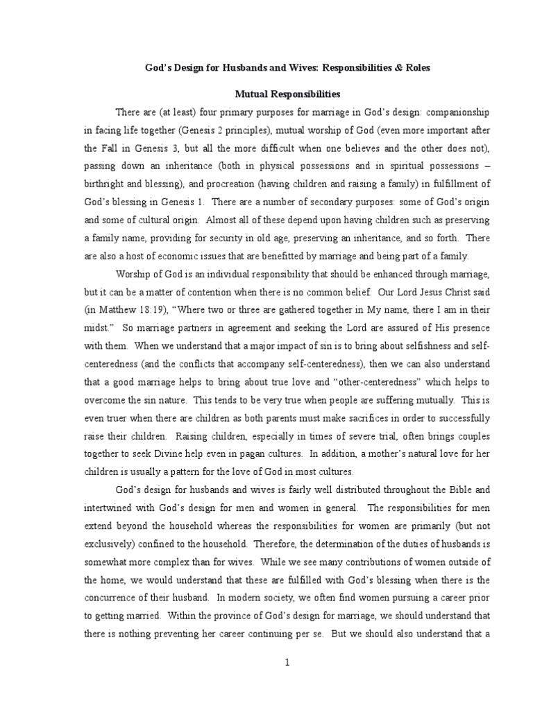 God's Design For Husbands and Wives: Responsibilities & Roles Mutual ...