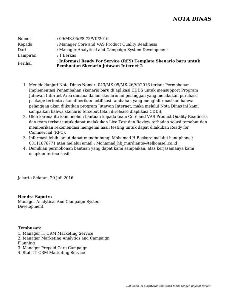 Informasi Ready For Service (RFS) Template Skenario Baru | PDF