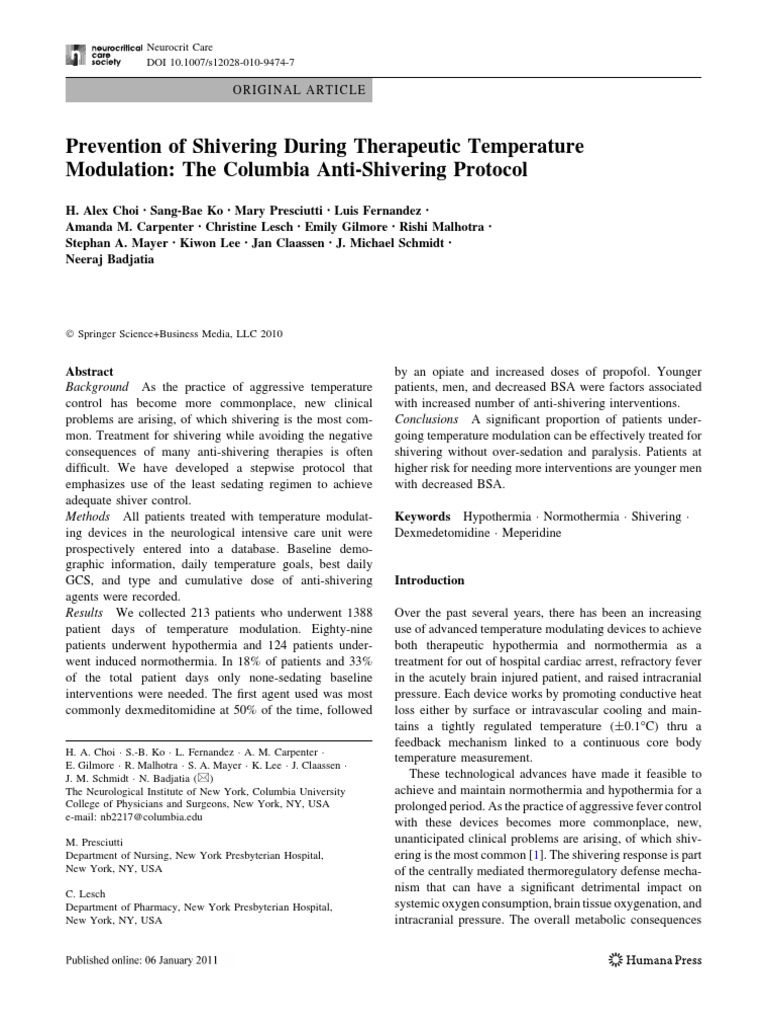 Columbia Anti Shivering Protocol | National Institutes Of Health ...