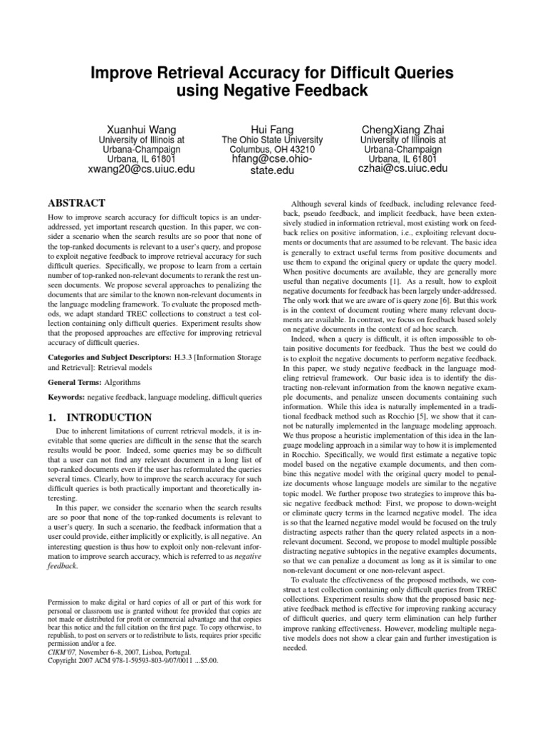 Improve Retrieval Accuracy For Difficult Queries Using Negative ...