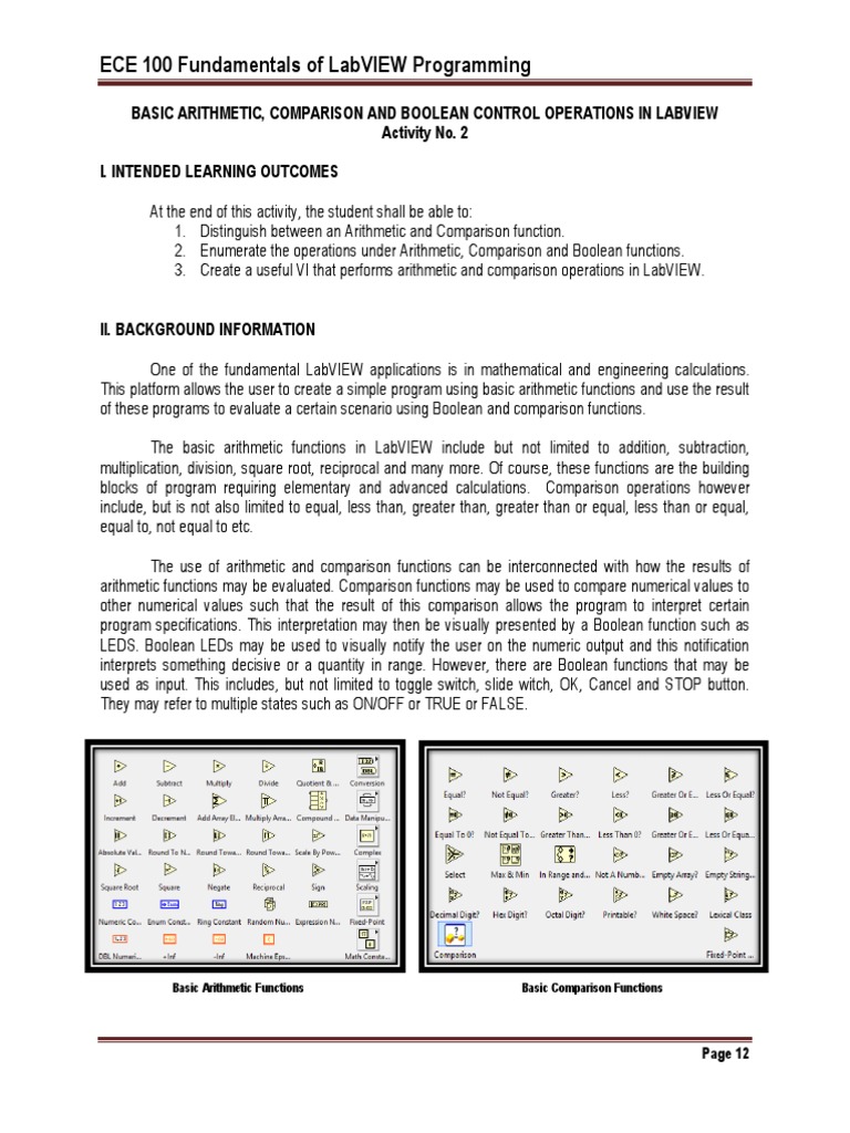 Activity 2 Arithmetic Comparision And Boolean Operations In Labview Pdf Arithmetic Boolean 2251