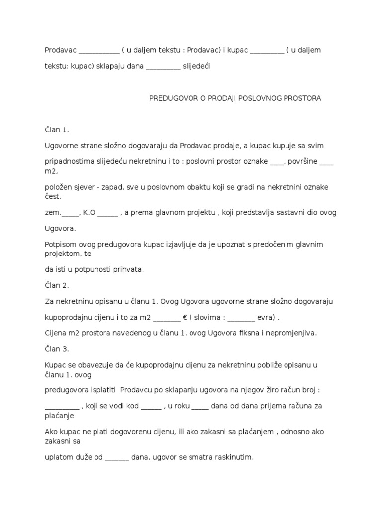 Predugovor o Prodaji Poslovnog Prostora | PDF