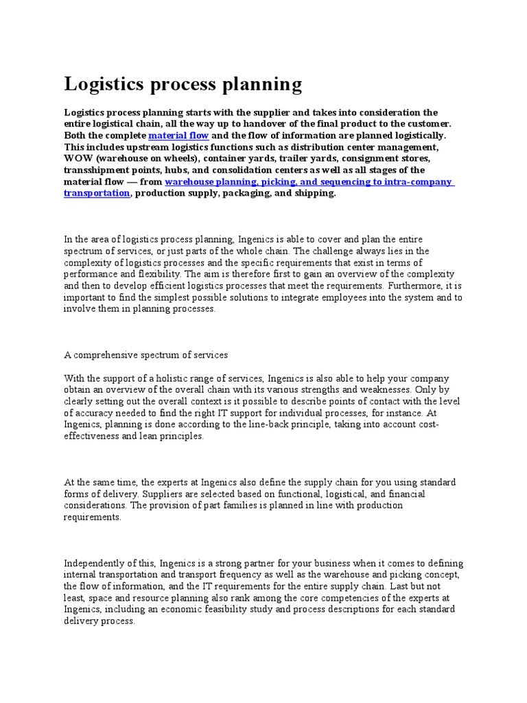 Comprehensive Logistics Process Planning | PDF | Logistics | Supply Chain