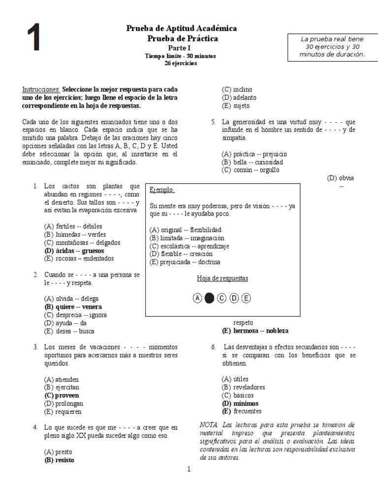 Prueba de Aptitud Académica | Descargar gratis PDF | Lectura (proceso ...