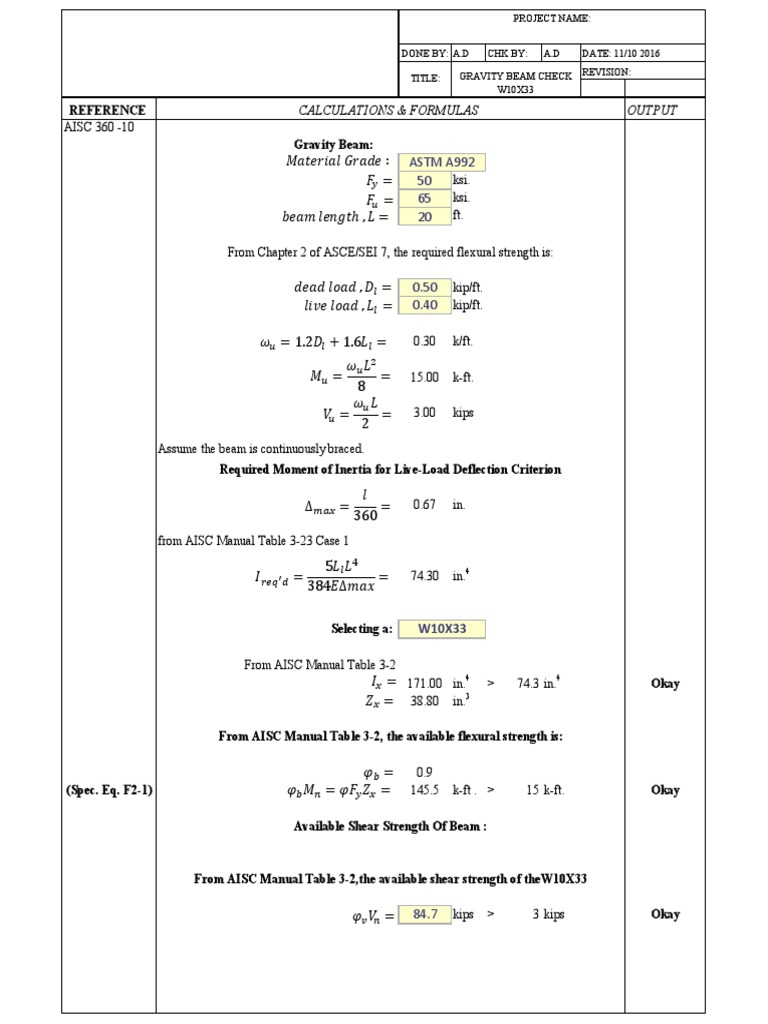 ASTM A992: Output Calculations & Formulas | PDF