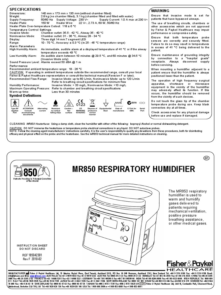 MR850 Humidifier Service Manual | PDF | Manufactured Goods | Equipment