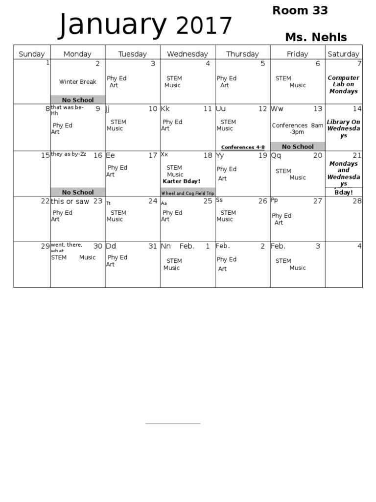 Jan Calendar 2 | PDF