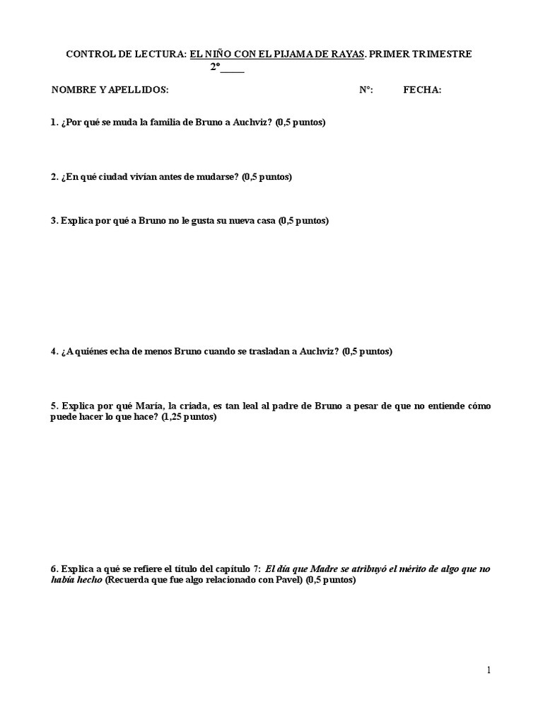Examen El Niño Con El Pijama de Rayas | PDF