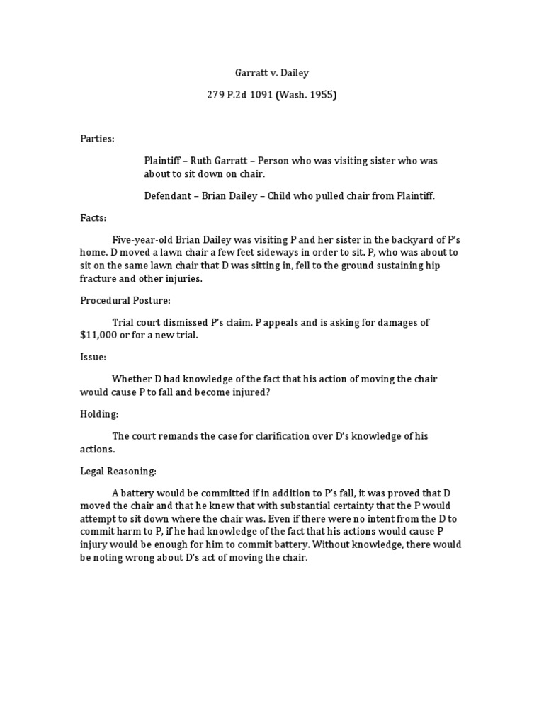 Garratt v. Dailey Case Overview | PDF | Politics | Law